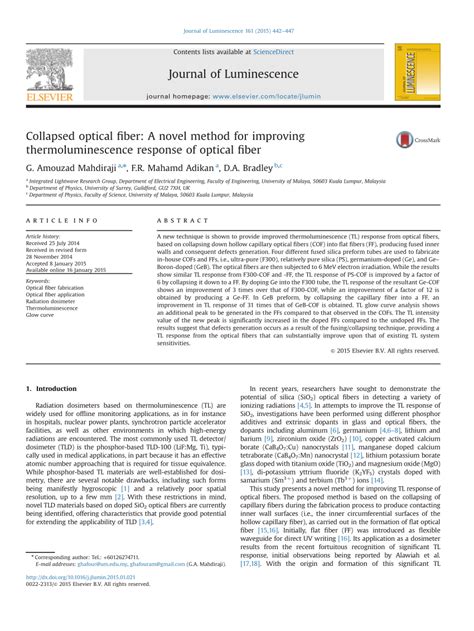 PDF Collapsed Optical Fiber A Novel Method For Improving Thermoluminescence Response Of