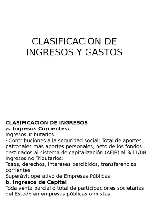 Clasificacion De Ingresos Y Gastos Pdf
