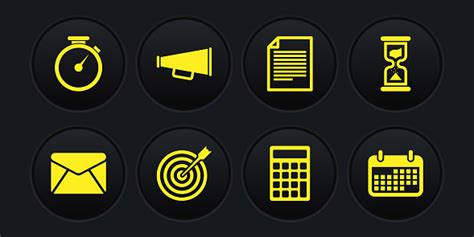 봉투 오래 된 모래 시계 화살표가 있는 대상 계산기 문서 및 확성기 아이콘을 설정합니다 벡터 0명에 대한 스톡 벡터 아트 및 기타 이미지 Istock