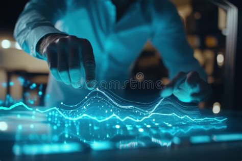 A Person Interacts With A Digital Display Showing Data Visualizations