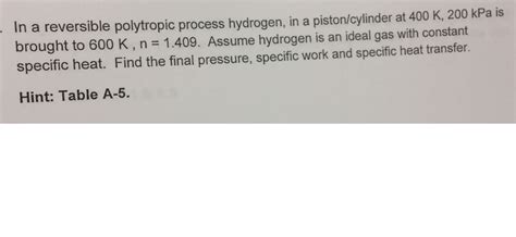 Solved In Reversible Polytropic Process Hydrogen In