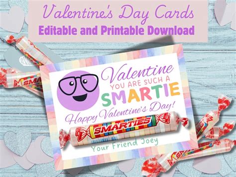 Smarties Valentine Day Card Editable In Canva Instant Printable