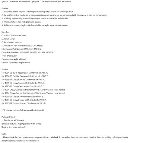 Ignition Distributor Harness For Optispark Lt1 Chevy Camaro Caprice Corvette Mad Hornets