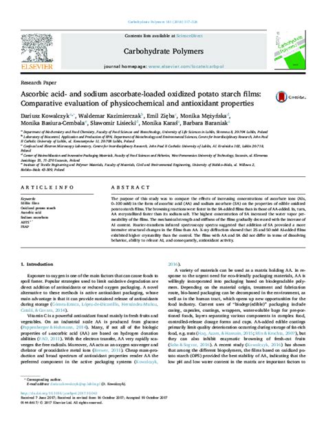 Pdf Ascorbic Acid And Sodium Ascorbate Loaded Oxidized Potato Starch Films Comparative