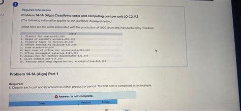 get answer 52 required information problem 14 1a algo classifying