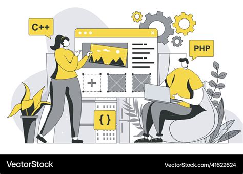 Developers Team Concept With Outline People Scene Vector Image