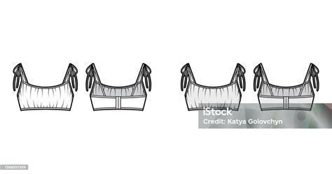 어깨에 넥타이 백 후크 체결과 앞 브래지어 최고 기술 패션 일러스트에 모여 크롭 비키니에 대한 스톡 벡터 아트 및 기타 이미지 비키니 스케치 플랫 디자인 Istock