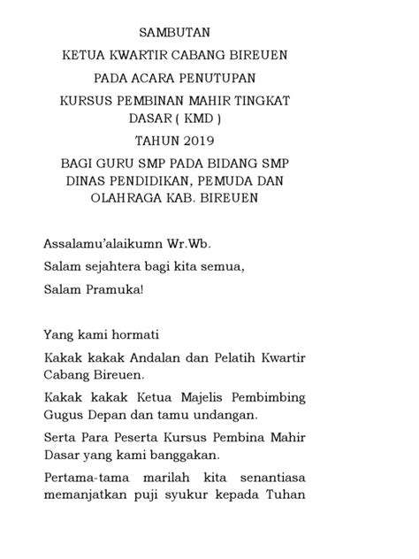 Sambutan Penutupan Kmd Guru Smp Pdf