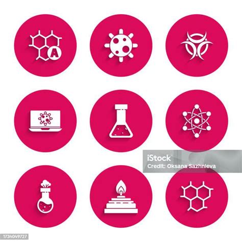 시험관 및 플라스크 화학 물질 알코올 또는 정신 버너 화학식 원자 노트북의 박테리아 생물학적 위험 기호 및 아이콘을 설정합니다 벡터 0명에 대한 스톡 벡터 아트 및 기타