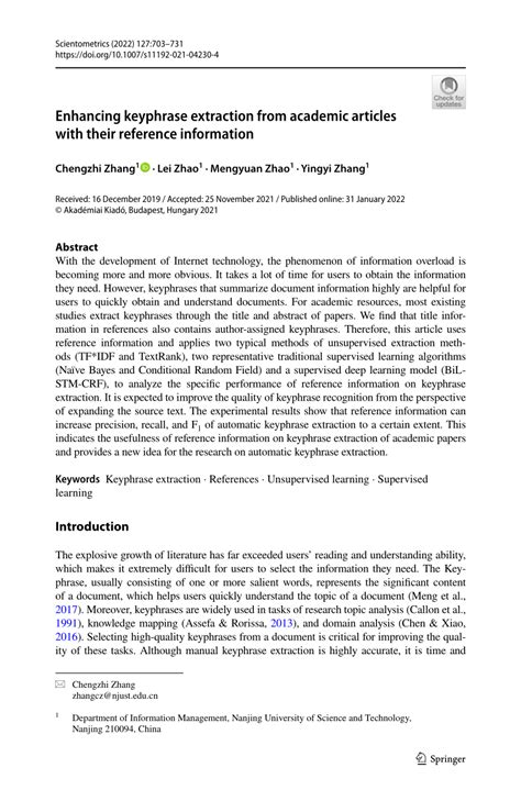 Pdf Enhancing Keyphrase Extraction From Academic Articles With Their Reference Information
