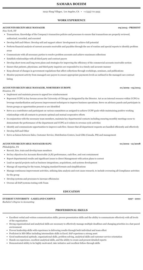 Accounts Receivable Manager Resume Account Manager Resume Examples
