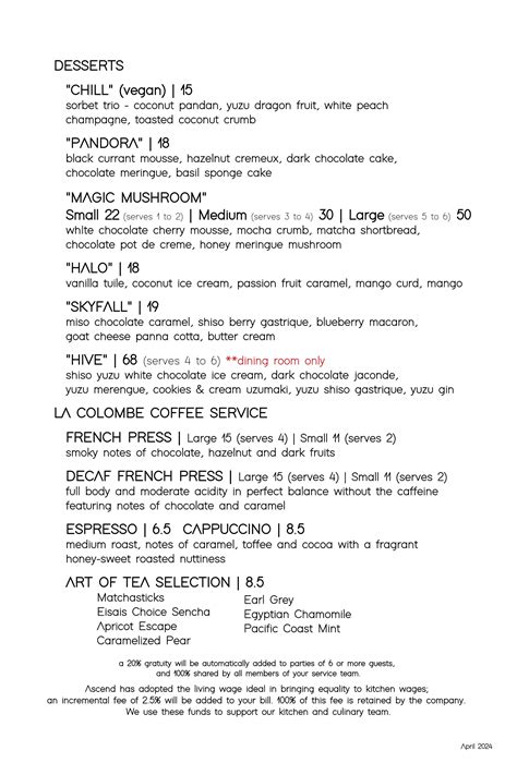 Dining Room Menu Ascend Prime Steak And Sushi