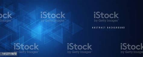 추상적 인 현대 진한 파란색 그라디언트 수평 배너 배경과 겹치는 삼각형 요소 삼각형 패턴 벡터입니다 미래 지향적 인 기술 개념 표지 기치 포스터 전단지 웹을 위한 한 벌
