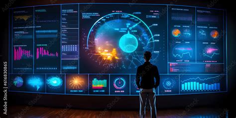 Bright Map Charts And Analytical Data Analytics Man Silhouette Generative Ai Stock