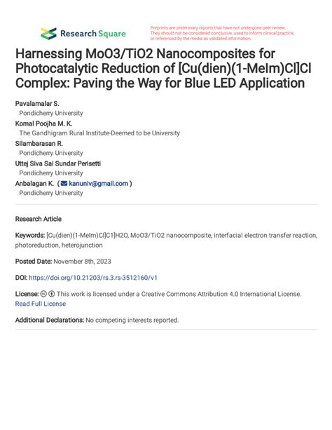 Pdf Harnessing Moo3tio2 Nanocomposites For Photocatalytic Reduction