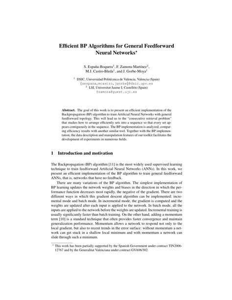 Pdf Efficient Bp Algorithms For General Feedforward Neural Networks