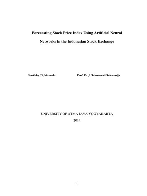 Forecasting Stock Price Index Using Artificial Neural Networks In The