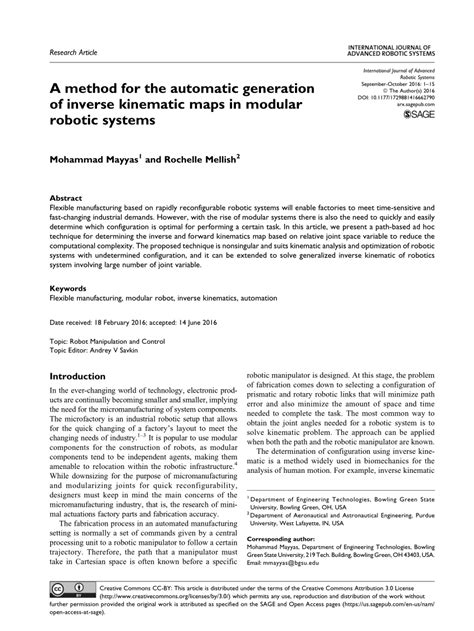 Pdf A Method For The Automatic Generation Of Inverse Kinematic Maps