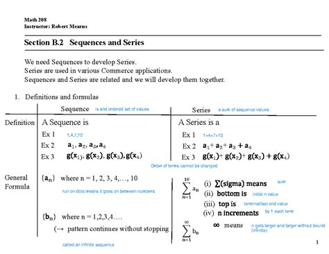 Note Outline Sec B Sequences And Series Math 208 Instructor Robert Mearns Section B
