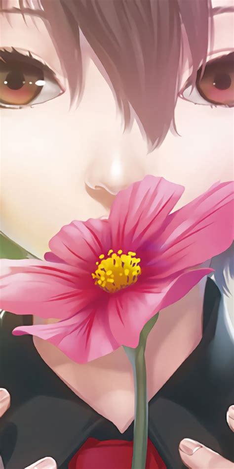 Обои на рабочий стол Аниме Девочка Цветок Коричневые Глаза Коричневые Волосы 679226 для ПК