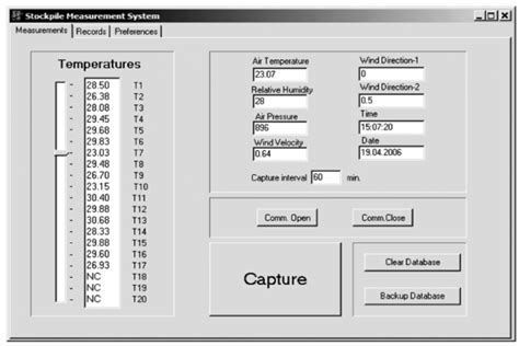 program interface displaying the measurement values download
