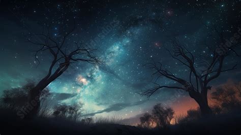 Starry Sky Green Branches Powerpoint Background For Free Download Slidesdocs