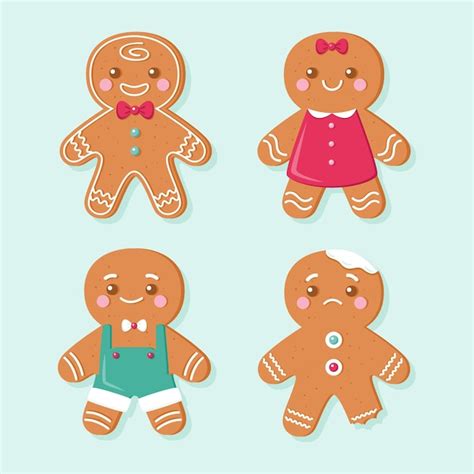 평면 디자인에 진저 브레드 남자 쿠키 컬렉션 프리미엄 벡터