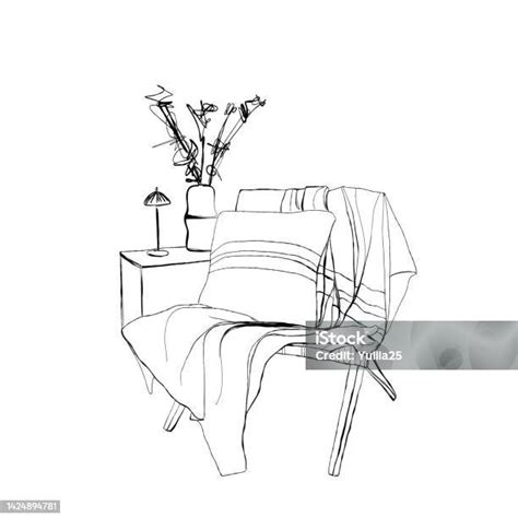 손으로 그린 방 인테리어 장소 스케치 읽기 의자와 격자무늬 가구에 대한 스톡 벡터 아트 및 기타 이미지 가구 겨울 낙서 드로잉 Istock