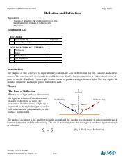 Reflection Refraction Lab SPR Pdf Reflection And Refraction EX Page Of