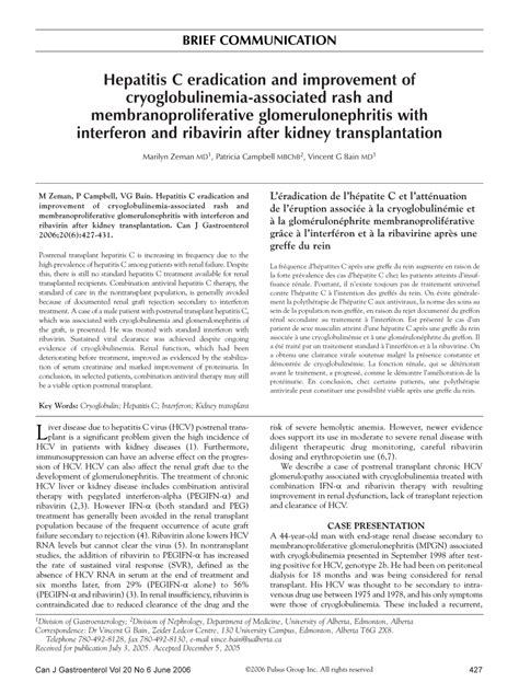 Pdf Hepatitis C Eradication And Improvement Of Cryoglobulinemia