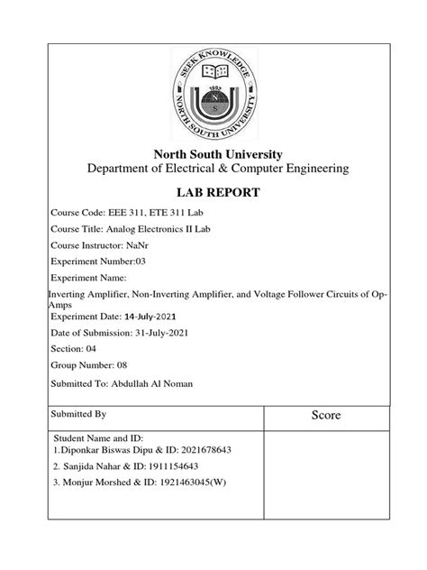 Lab 3 Inverting Amplifier Non Inverting Amplifier And Voltage Follower Circuits Of Op Amps Pdf