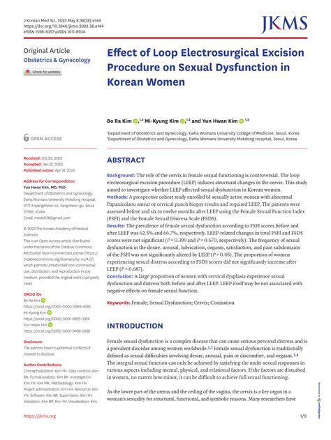 PDF Effect Of Loop Electrosurgical Excision Procedure On Sexual Dysfunction In Korean Women