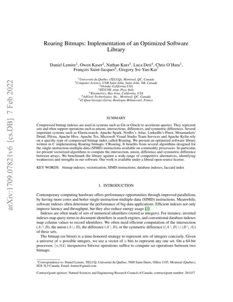 Roaring Bitmaps Implementation Of An Optimized Software