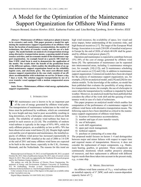 Pdf A Model For The Optimization Of The Maintenance Support Organization For Offshore Wind Farms