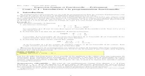 Cours N O 1 Introduction à La Programmation Fonctionnellewegrzynoportailelfedoccours Pf
