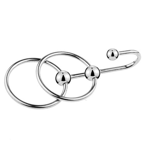 Stainless Penis Double Cock Rings With Urethral Sounds Ball Sperm