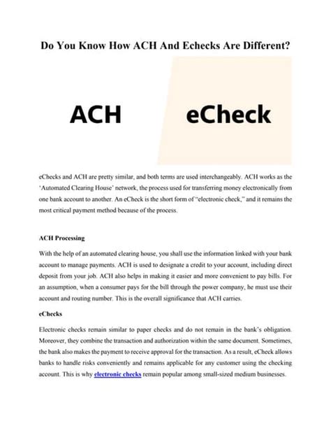 Do You Know How Ach And Echecks Are Different Pdf