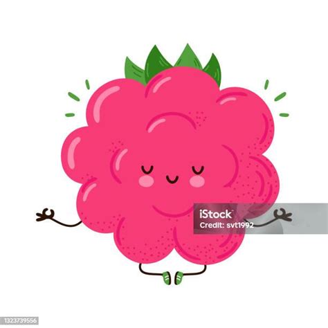 귀여운 재미 라즈베리 요가 포즈에 명상 벡터 핸드 그린 만화 가와이 캐릭터 일러스트 아이콘 흰색 배경에 격리 라즈베리 명상 개념