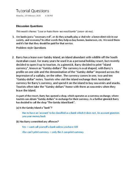 Law Week 1 Tutorial Questions And Answers Discussion Questions This