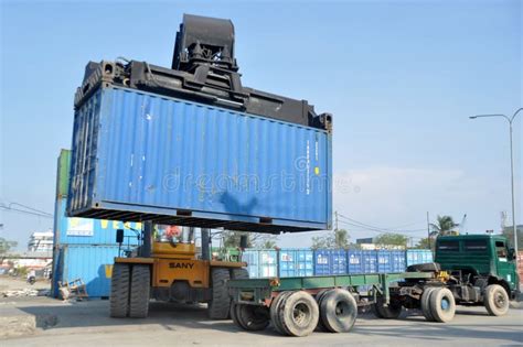 Container Loading And Unloading Activities At Tanjung Priok Harbor Jakarta Indonesia