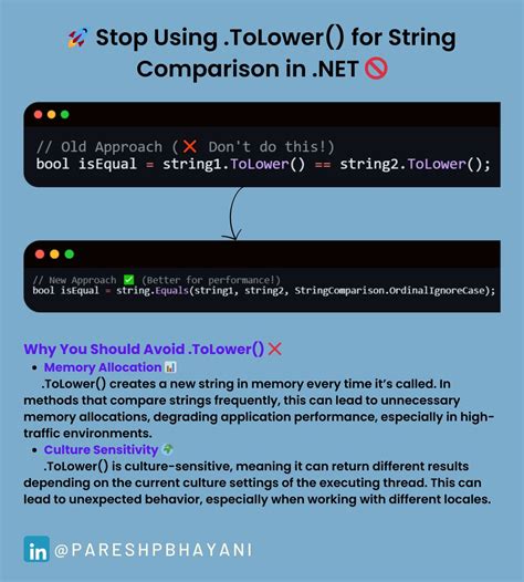 Paresh Bhayani On Linkedin Csharp Dotnet Stringcomparison Codingtips Performanceoptimization