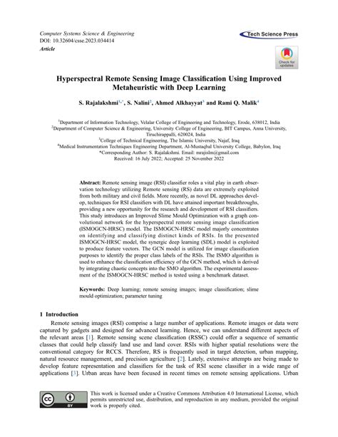 Pdf Hyperspectral Remote Sensing Image Classification Using Improved