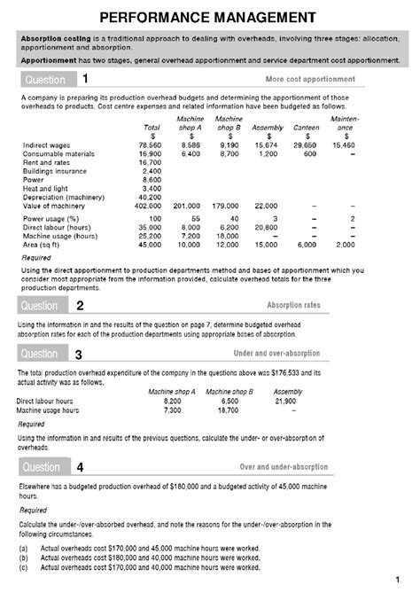 Performance Management Questions Advanced Financial Accounting