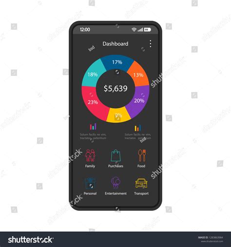 Smartphone Dashboard Interface Vector Template Mobile Stock Vector Royalty Free 1283863984