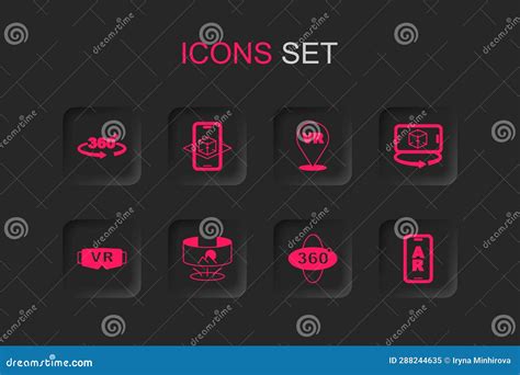 Set Degree View D Modeling Augmented Reality AR Virtual And Glasses Icon Vector Stock