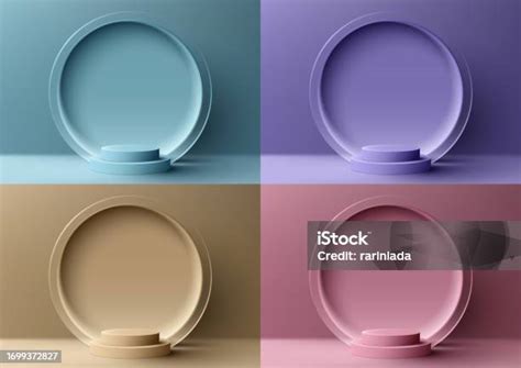 3d 현실적인 빈 파스텔 색상 연단 스탠드 배경에 원형 투명 유리 배경 0명에 대한 스톡 벡터 아트 및 기타 이미지 0명 3차원 형태 가정의 방 Istock