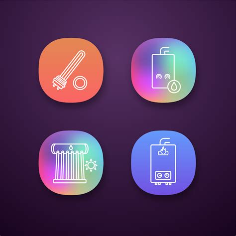 Heating App Icons Set Ui Ux User Interface Electric And Gas Water Heaters Heating Boiler