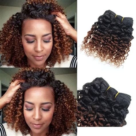 Brazilian Hair Weaving Ombre Kinky Curly Hair Weave Short Human Hair