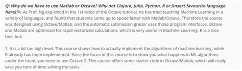 why does andrew ng s machine learning course use octave instead of r