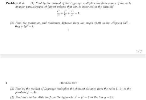 Solved Roblem Find By The Method Of The Lagrange Chegg